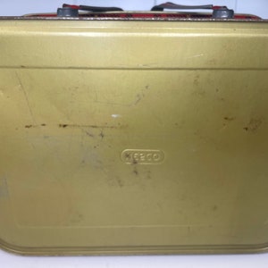 Rare Vintage Red Metal Tin Picnic Basket Antique Red Plaid Picnic ...