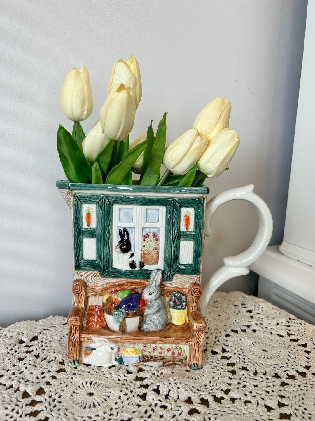 Vintage Fitz and Floyd Rabbit Pitcher Easter Farmhouse Country Decor - Etsy