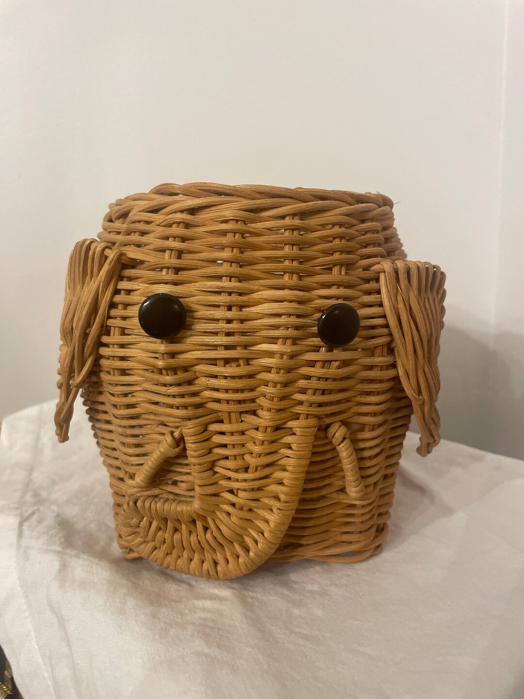 Vintage Small Wicker Elephant Planter Basket Woven Rattan Animal Basket ...