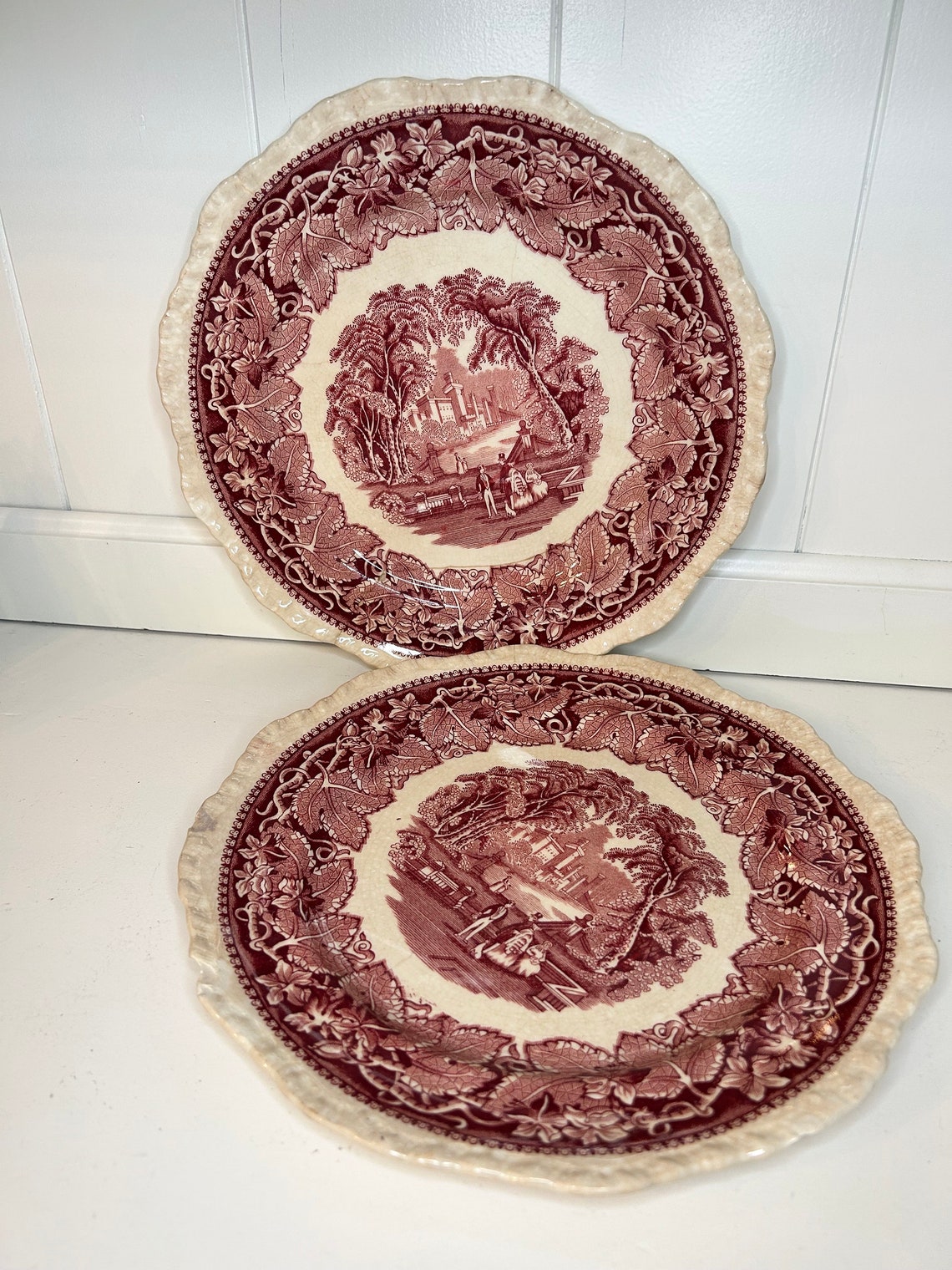 Vintage Pink Transferware Dinner Plates Set of 2 Masons Patent ...