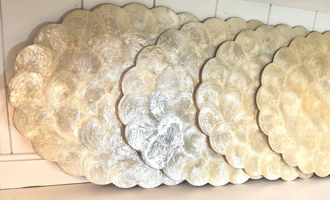 Vintage Set of 4 Capiz Shell Placemats Scallop Edges Cork Backing Mid ...
