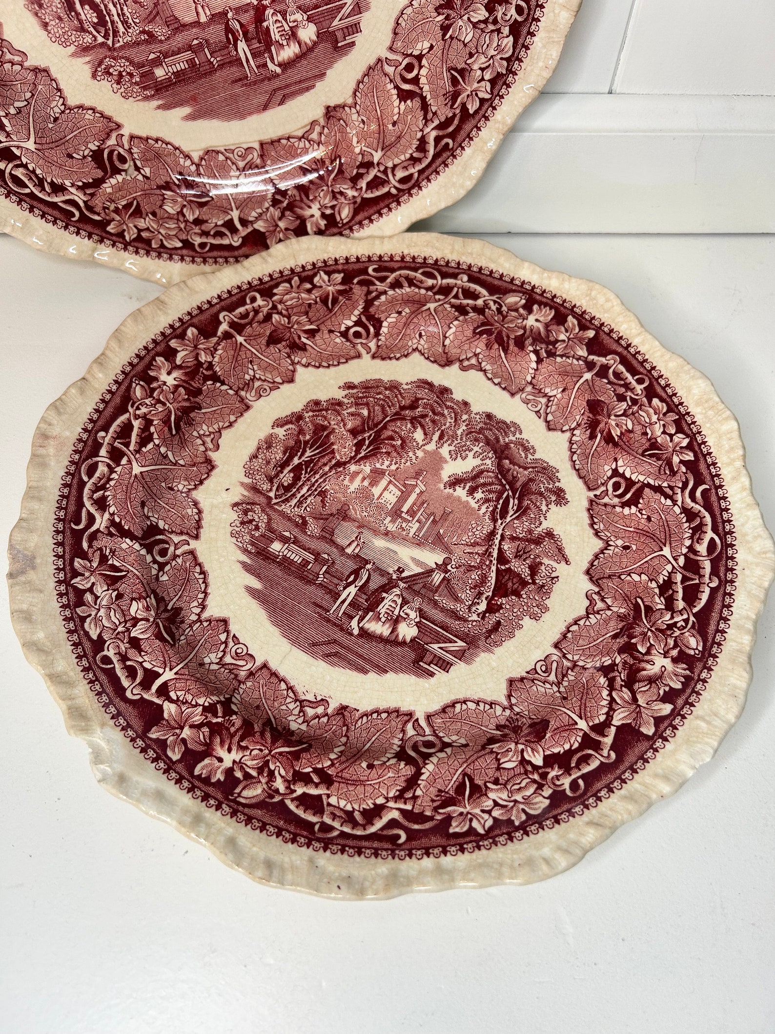 Vintage Pink Transferware Dinner Plates Set of 2 Masons Patent ...