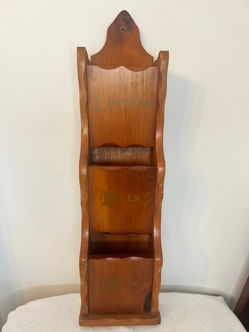 Vintage Wood Letter Holder Mail Holder Mail Organizer Letters Bills ...