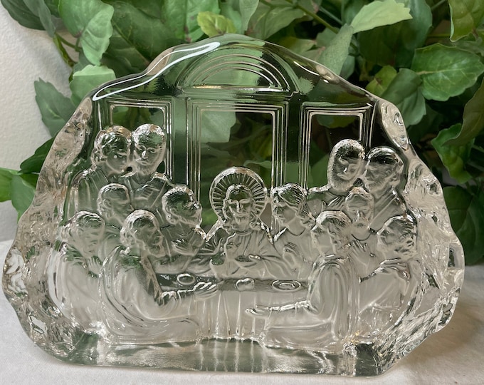 Vintage Clear Glass Last Supper Sculpture the Last Supper Paperweight ...