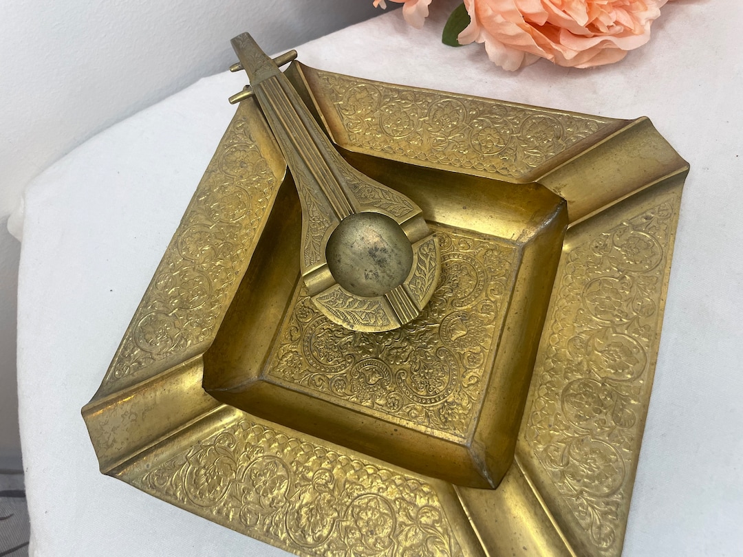 Vintage Brass Ashtray With Sitar Instrument Ashtray Made in - Etsy