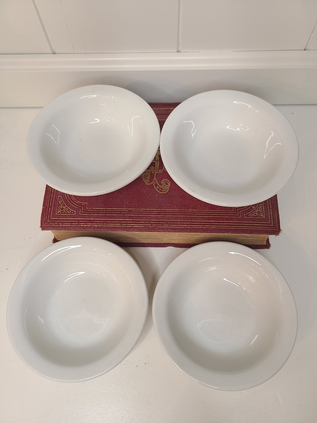 Set of 4 Rego Chunky Flat Rim Fruit Custard Bowls White Restaurant Ware ...