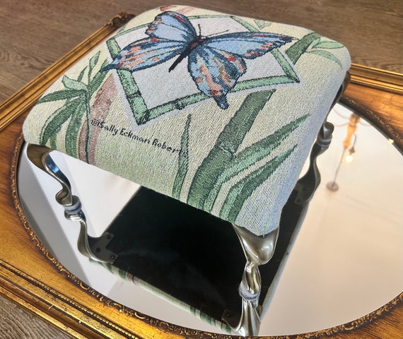 Vintage Sally Eckman Roberts Butterfly Stool Foot Stool Vintage Foot Stool Brass Legs Etsy