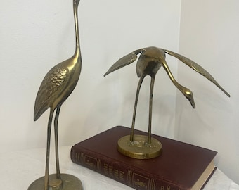 Vintage Solid Brass Cranes Storks Egrets Mid Century Modern Bird Statues Set of Two Classic ...