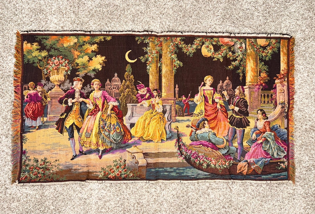 Antique Belgian Tapestry Venetian Renaissance Courting Scene 1940s-50s ...