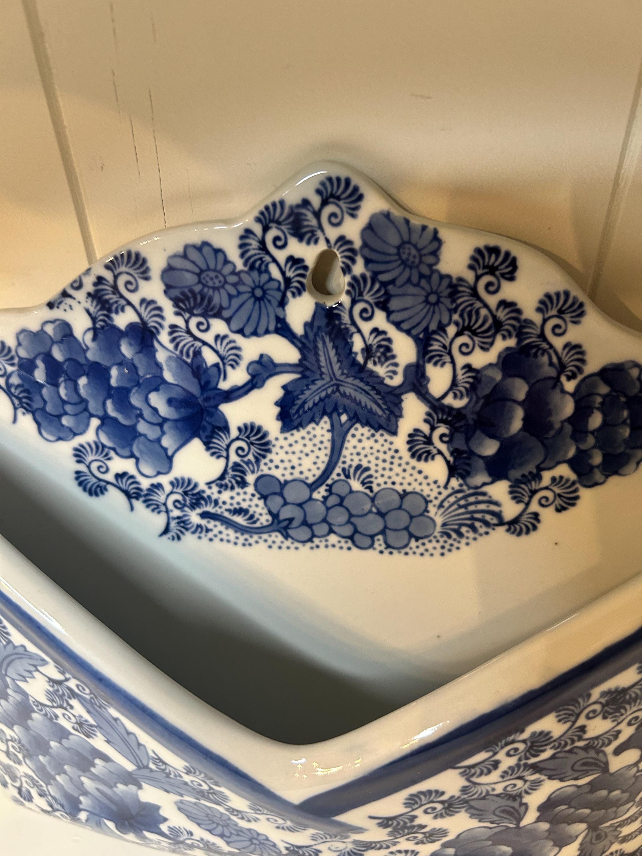 Porcelain Chinoiserie Blue and White Envelope Shaped Wall Pocket ...