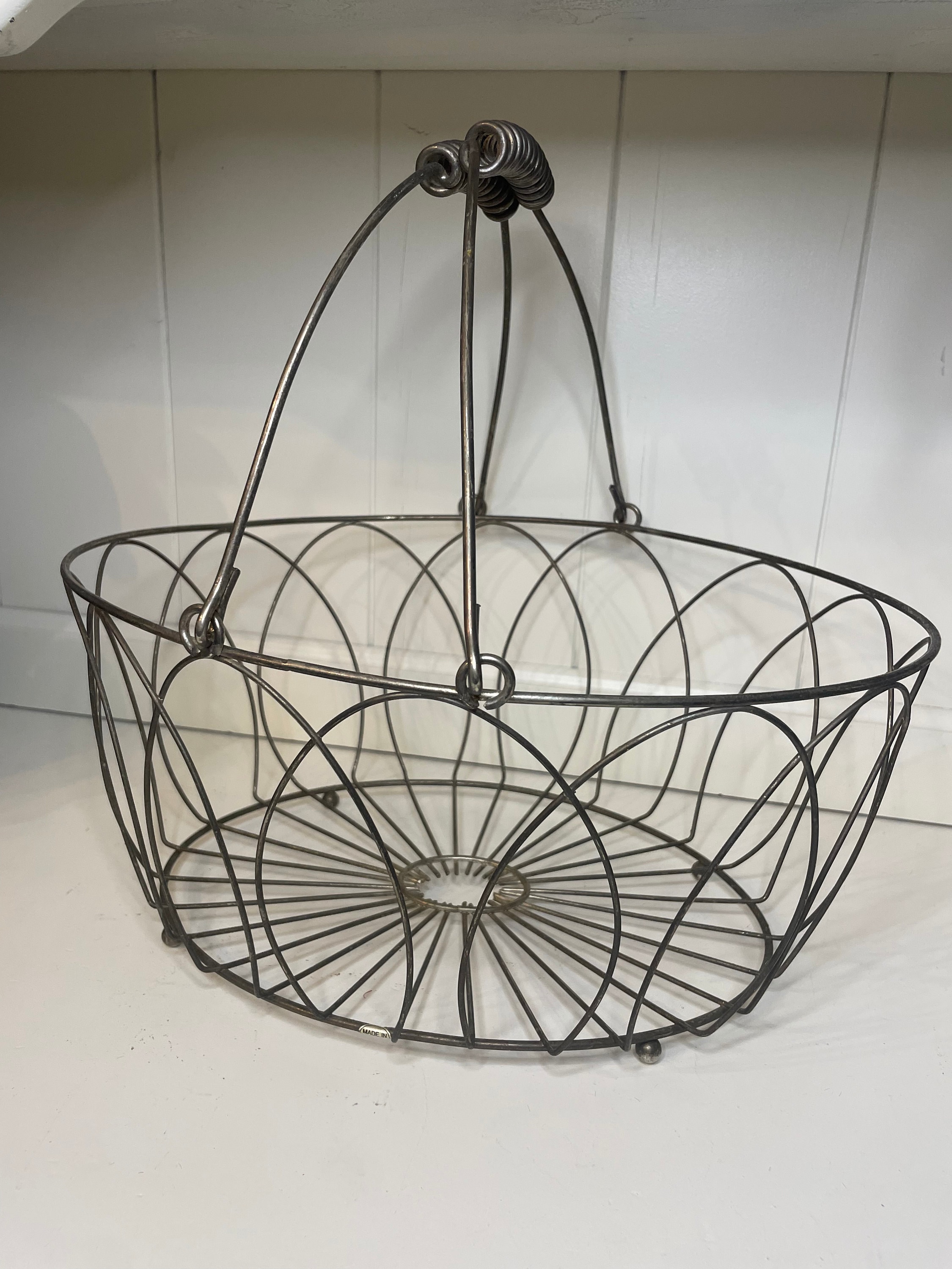 Rare Vintage Metal Oval Basket Gathering Basket With Handles ...