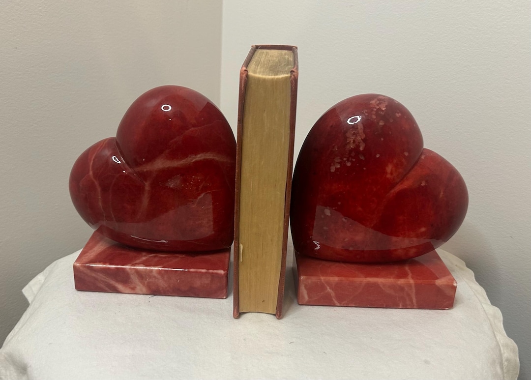 Vintage Set of Alabaster Heart Bookends Red Bookends Valentines Decor ...