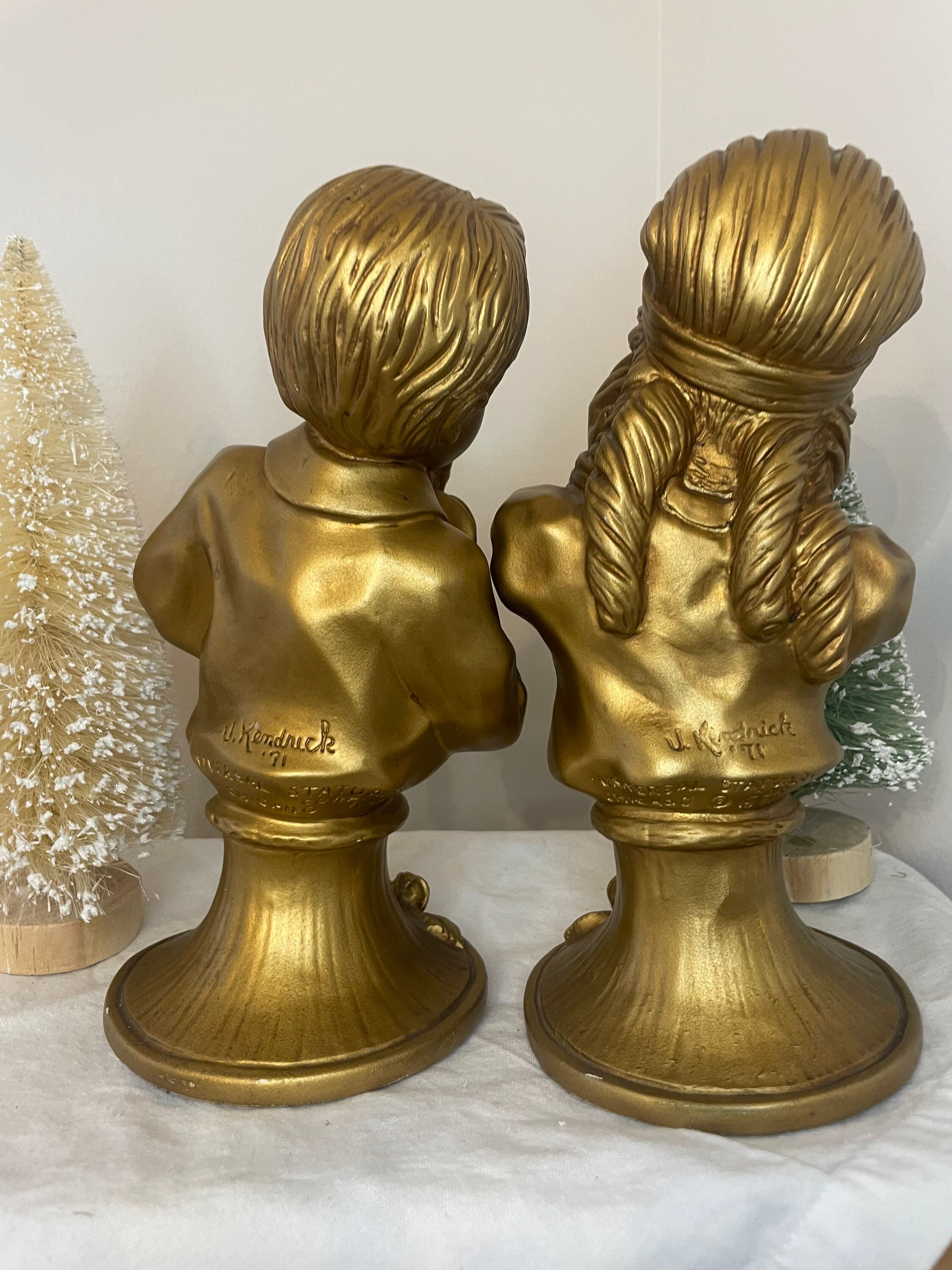 Vintage Girl and Boy Bust Covering Ears and Boy Playing Saxophone ...