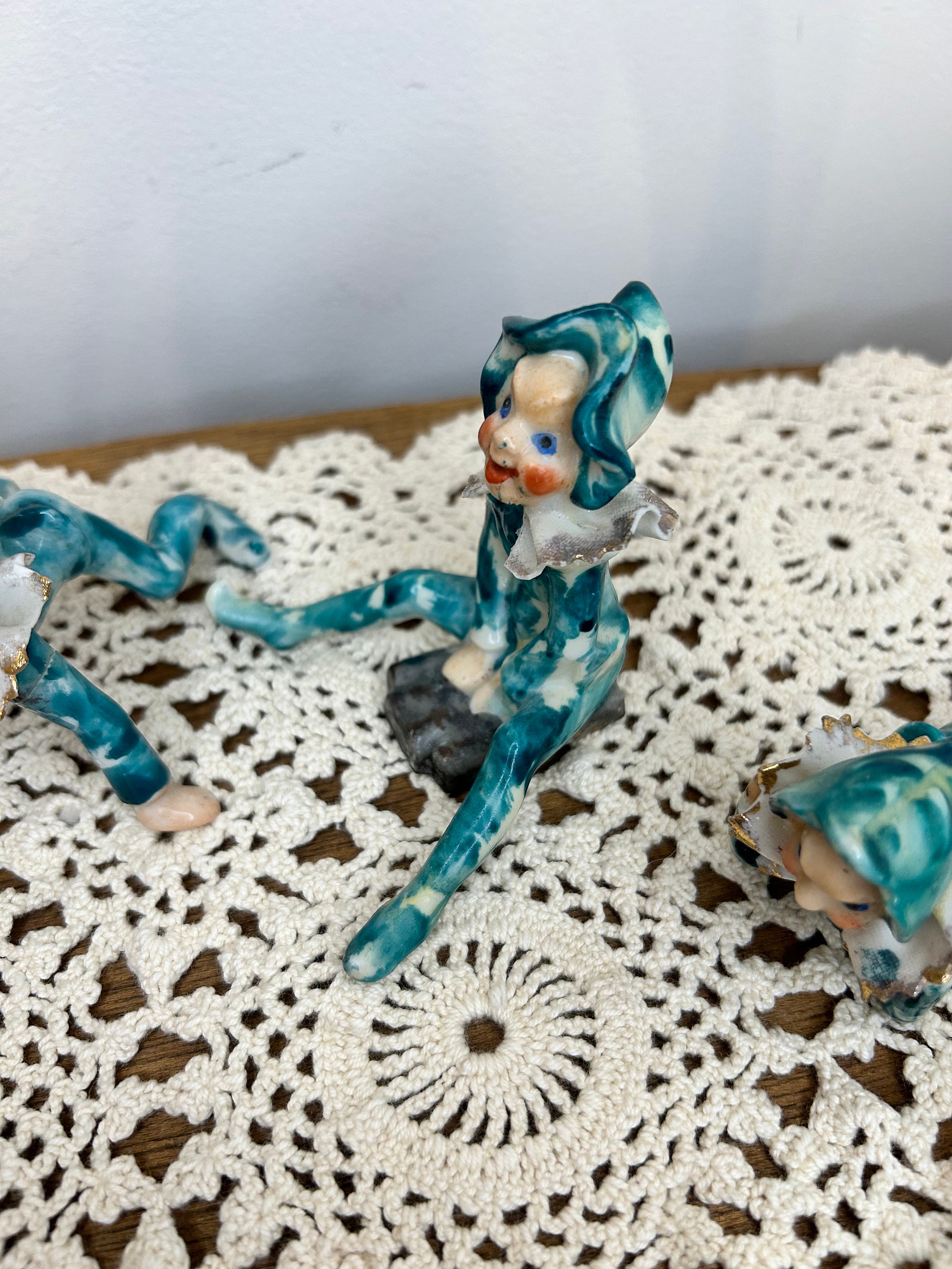 Set of 4 Vintage 1940's Occupied Japan Pixie Figurines Ceramic Green ...