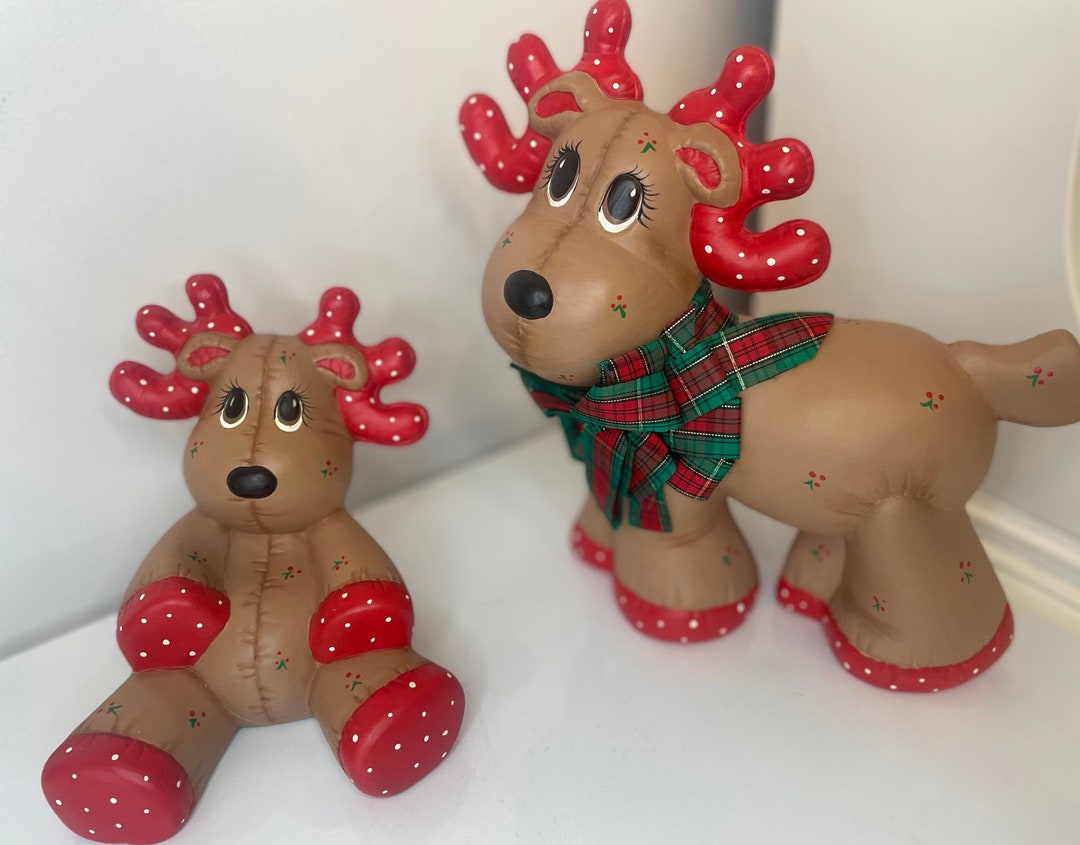 Vintage Hand Painted Ceramic Reindeers Haeger Pottery Set of 2 Holiday ...