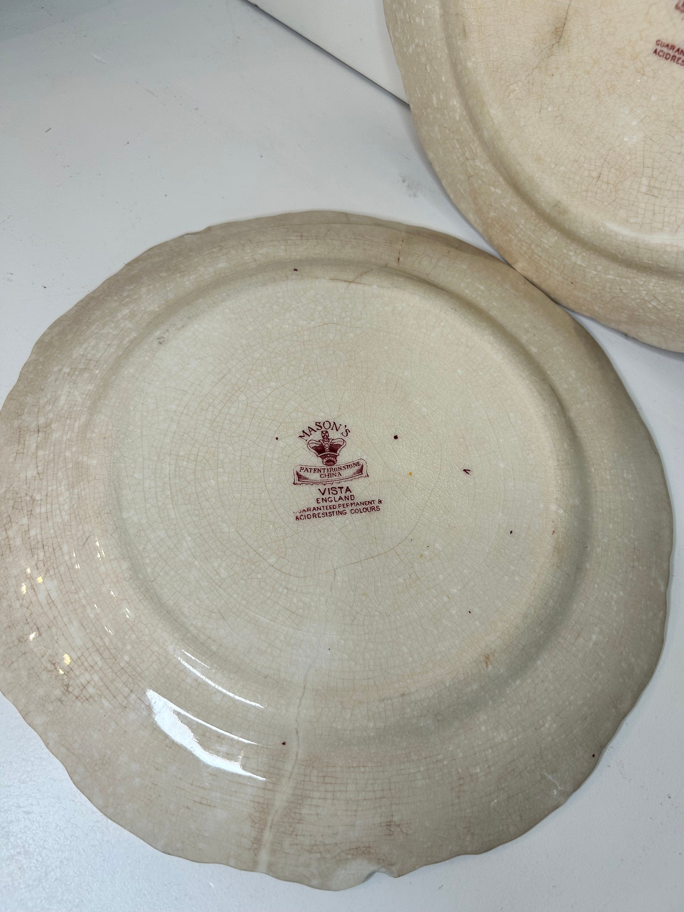 Vintage Pink Transferware Dinner Plates Set of 2 Masons Patent ...