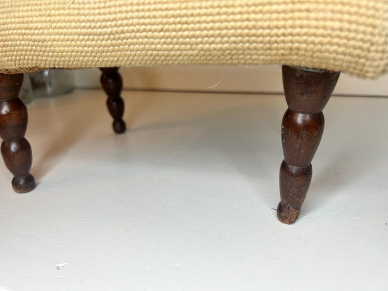 Vintage Wood Spindle Stool Table Top Size Footstool Floral Needlepoint ...