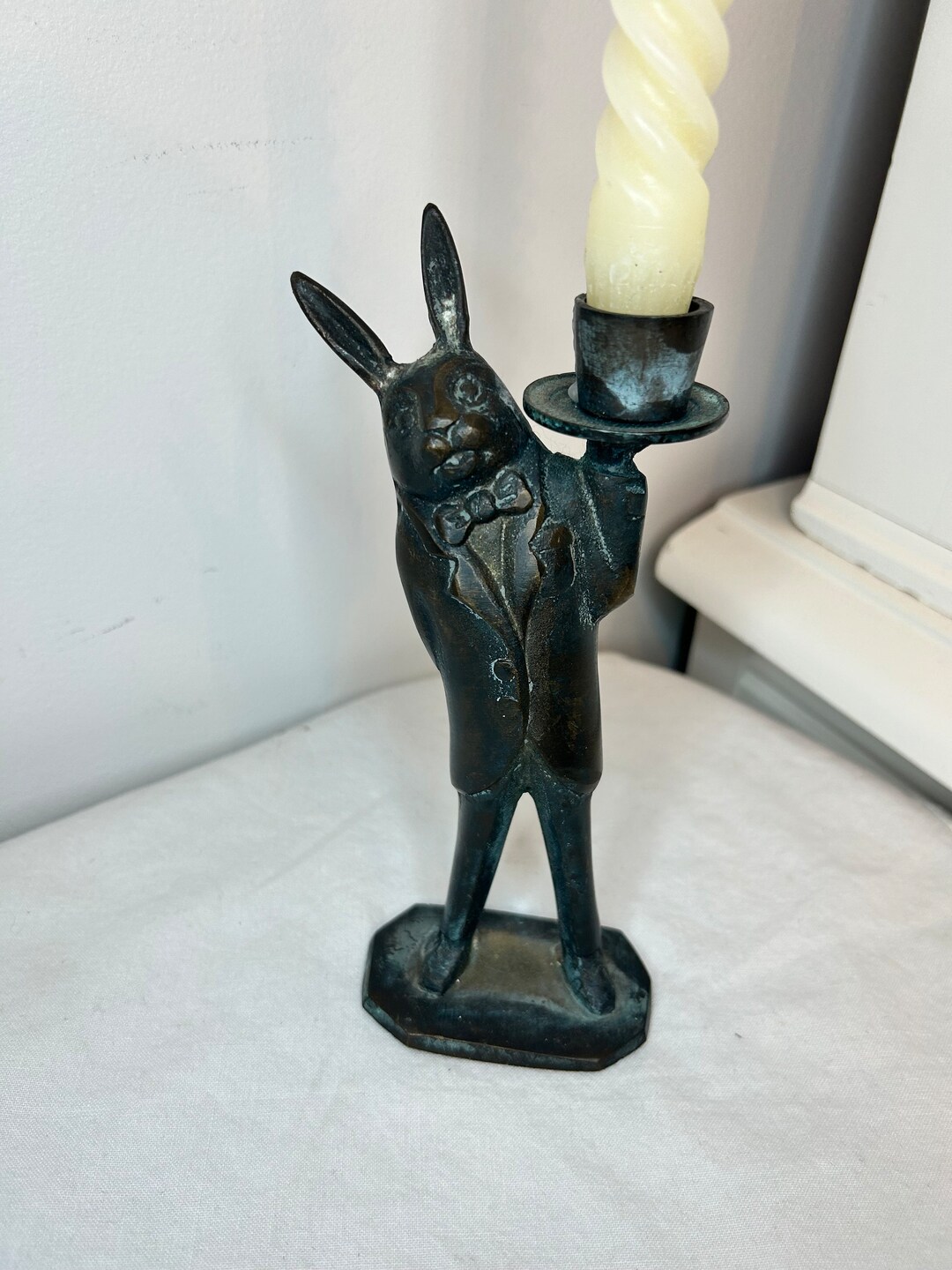 Vintage Cast Iron Bunny Rabbit Candle Holder Top Hat Taper Candlestick ...