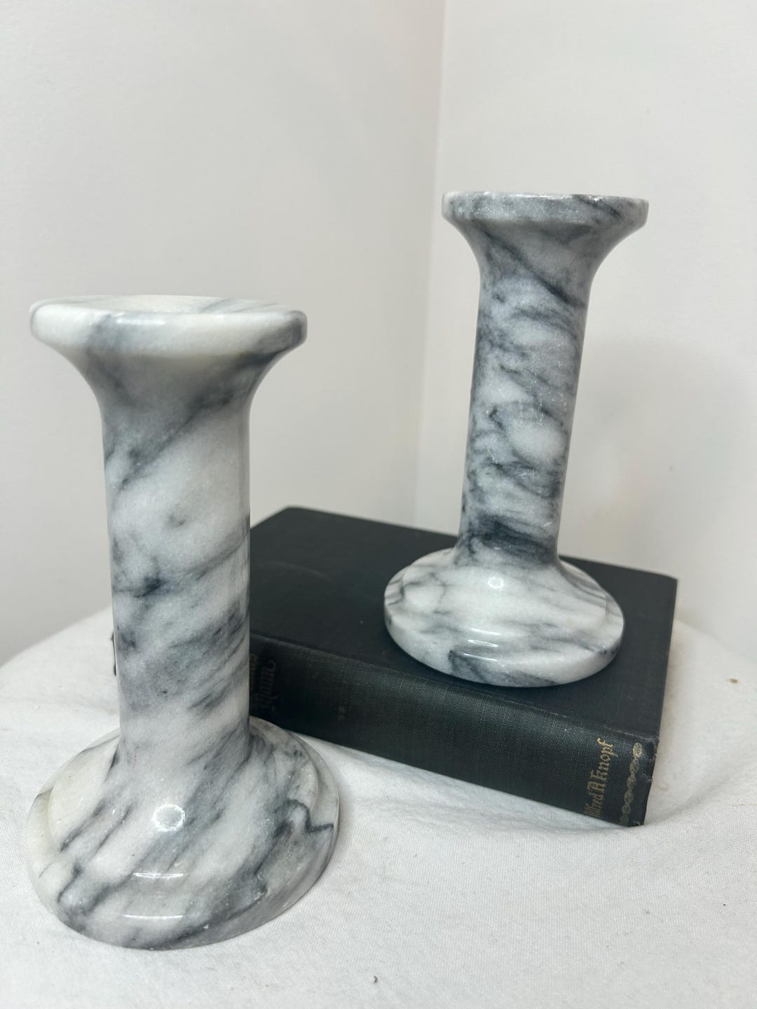 Vintage Set of Marble Alabaster Candlestick Holders Candle Holders Grey ...