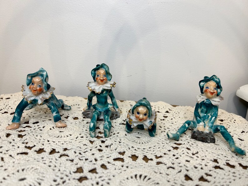 Set of 4 Vintage 1940's Occupied Japan Pixie Figurines Ceramic Green ...