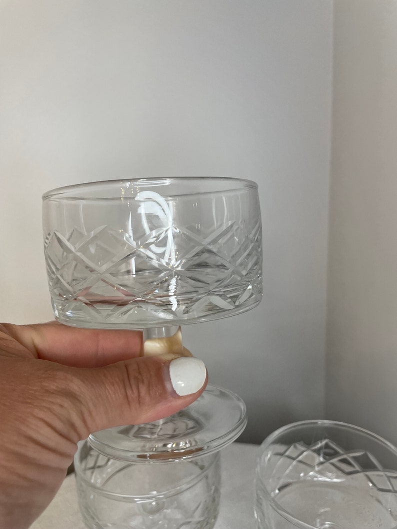 Vintage Diamond Pattern Cut Etched Glass Cups Set of 4 - Etsy