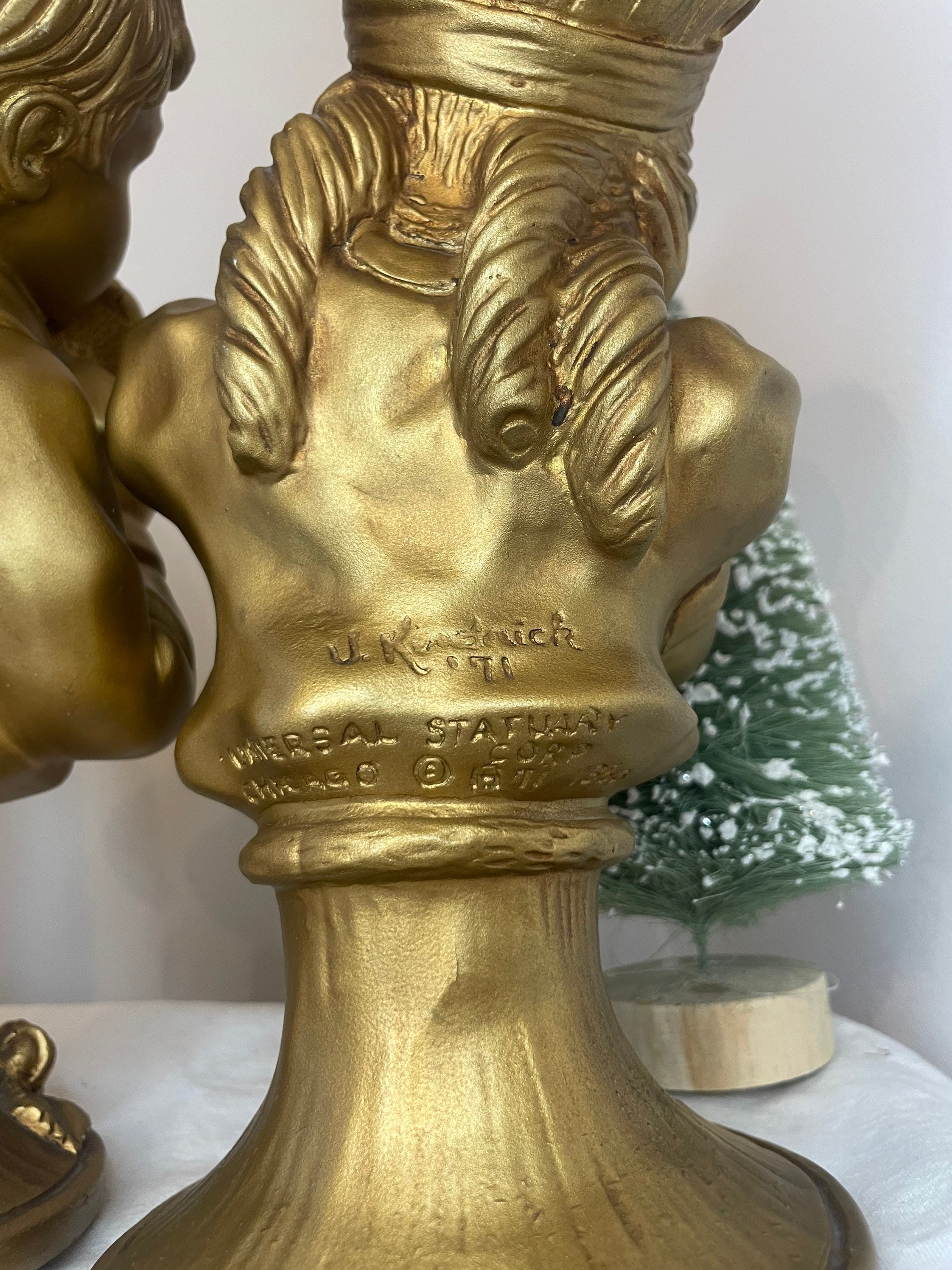 Vintage Girl and Boy Bust Covering Ears and Boy Playing Saxophone ...