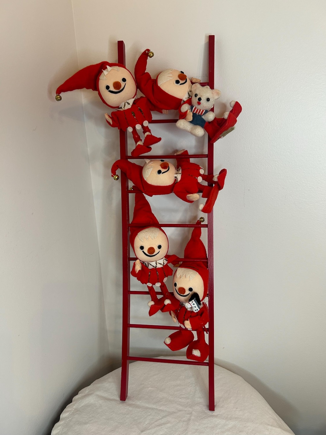 Vintage Elves Holiday Decor Elves on Ladder Christmas Pixie Elves on ...