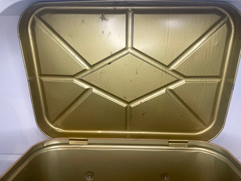 Rare Vintage Red Metal Tin Picnic Basket Antique Red Plaid Picnic ...