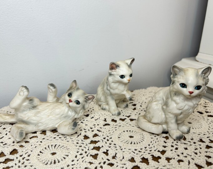 Vintage Set of 3 Lefton White Kitty Cats Persian White Cats Figurines ...