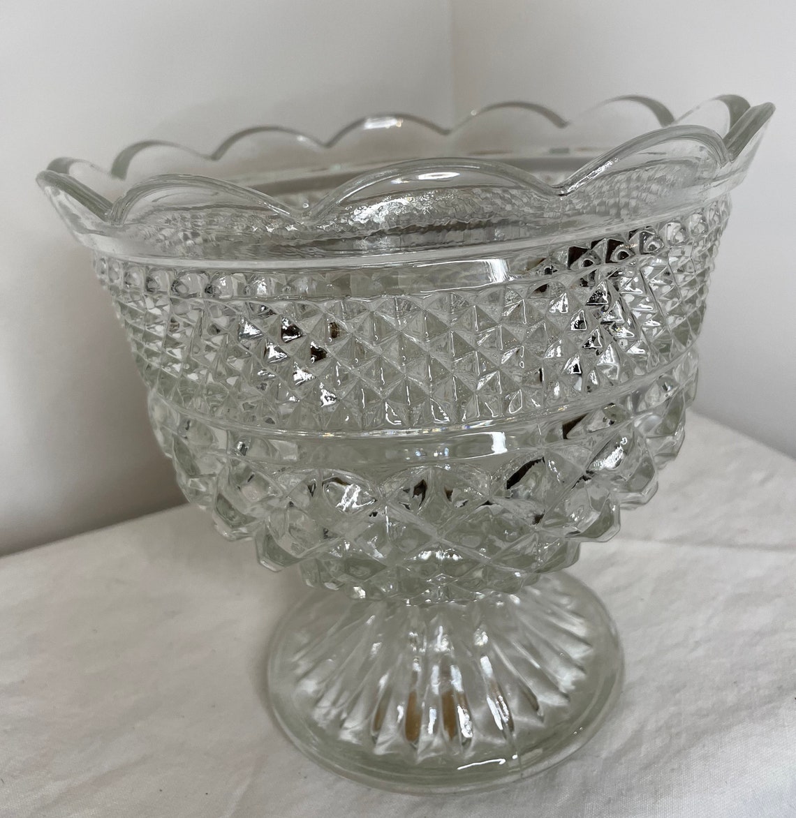 Vintage Anchor Hocking Wexford Large Glass Footed Pedestal Bowl Vase ...