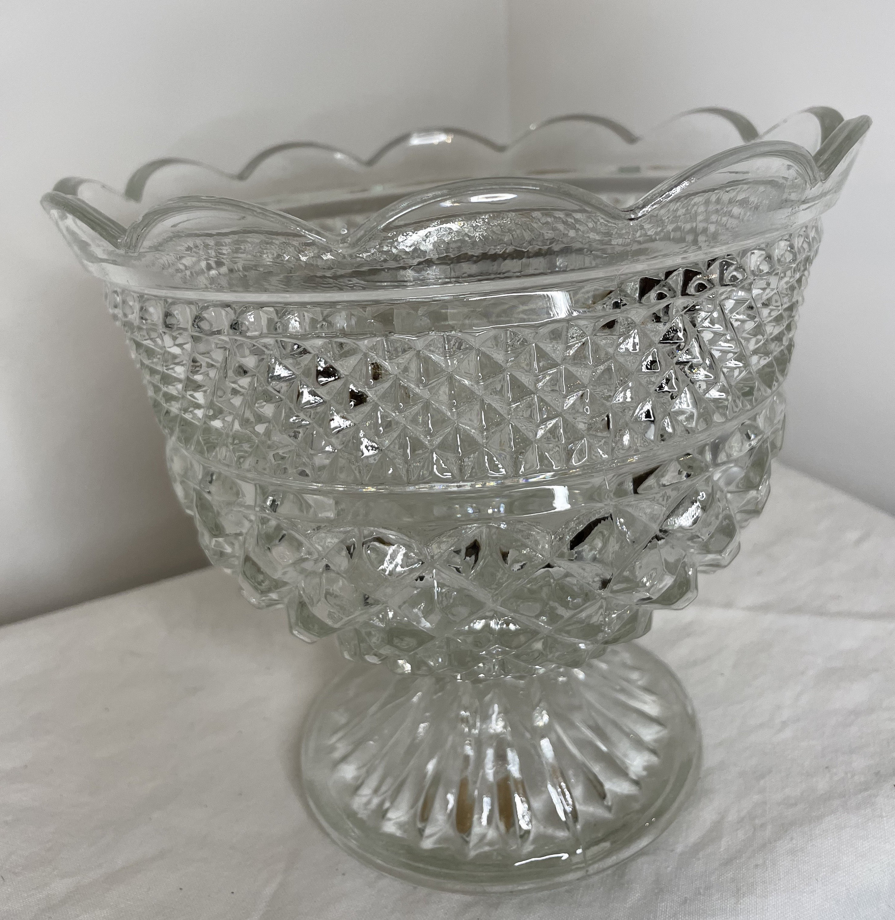 Vintage Anchor Hocking Wexford Large Glass Footed Pedestal Bowl Vase ...