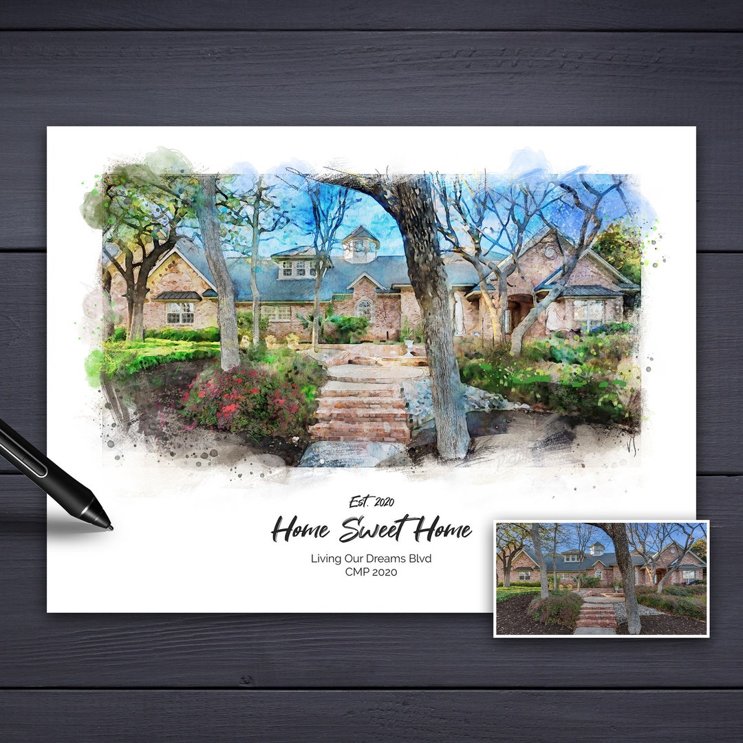 Personalized House Portrait, Custom Home Watercolor Artwork From A ...