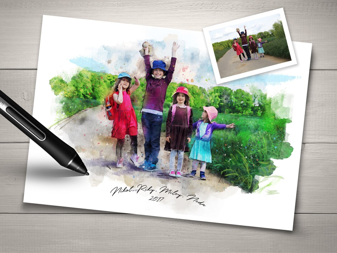 Custom Portrait From Photo, Kids Portrait, Digital Art, Watercolor ...
