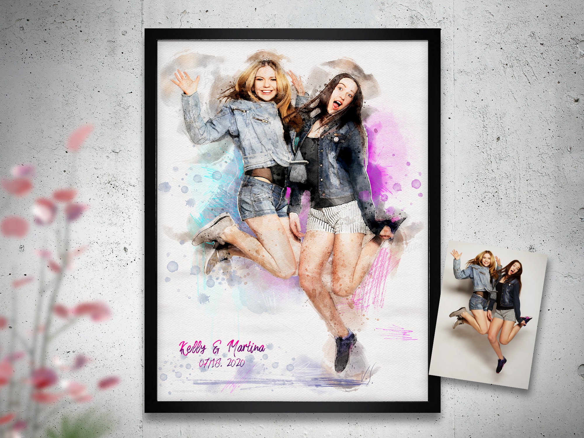 Custom Portrait Best Friends Portrait Girly Gift Idea for - Etsy