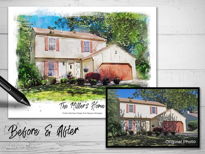 Custom House Portrait from Photo Watercolor Portrait First | Etsy