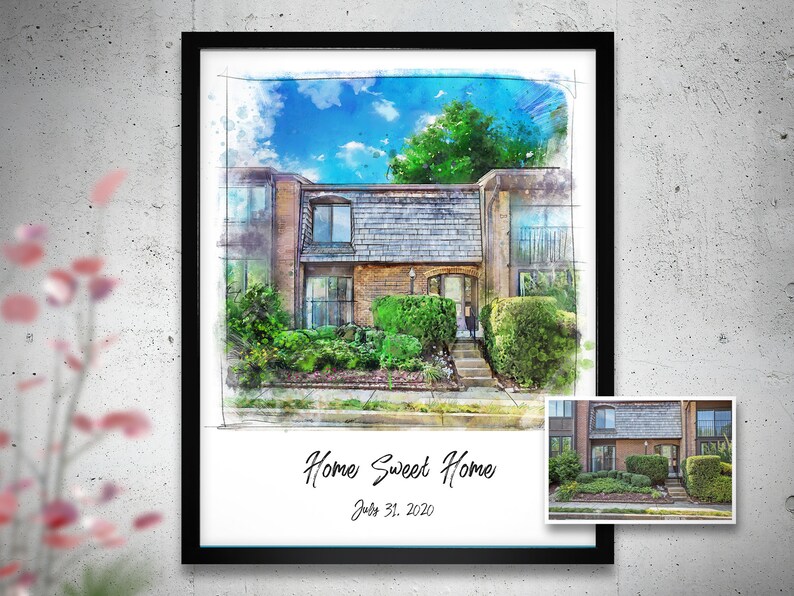 Custom House Portrait from Photo Watercolor Portrait First | Etsy