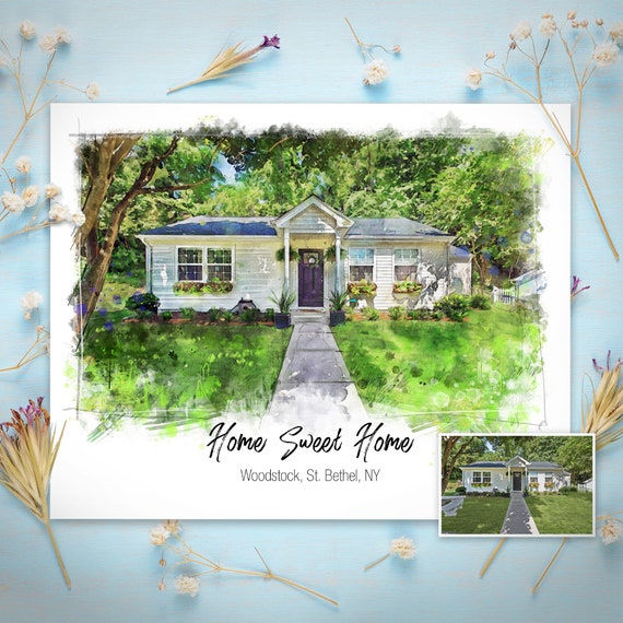 Custom House Portrait from Photo Watercolor Portrait First | Etsy