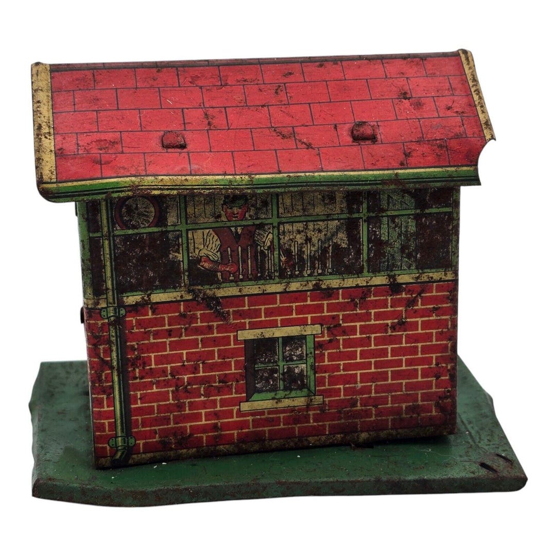 Vintage Brimtoy Tin Signal Box – Classic Tinplate Railway Building ...