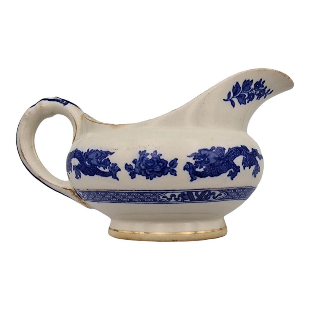 Vintage Cauldon Blue and White China Dragon Gravy Sauce Boat C. 1930s ...
