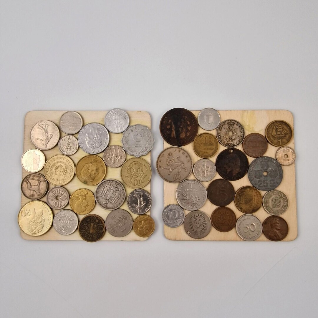Handmade Coin Coasters Set of 2 | Real Global Coins in Wood Base ...