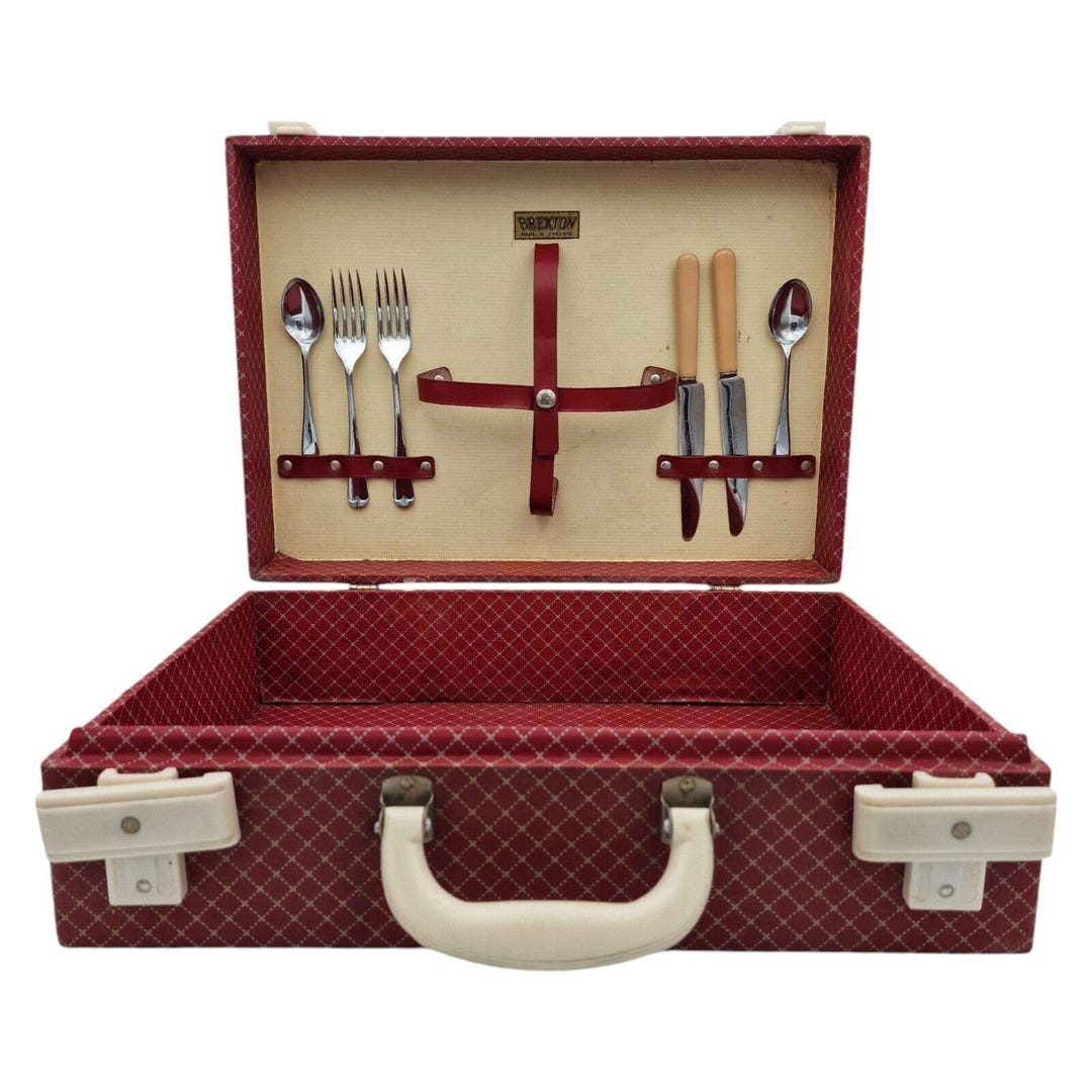 Vintage Brexton Picnic Box Hamper Red 1950s Retro Storage Hard Case ...