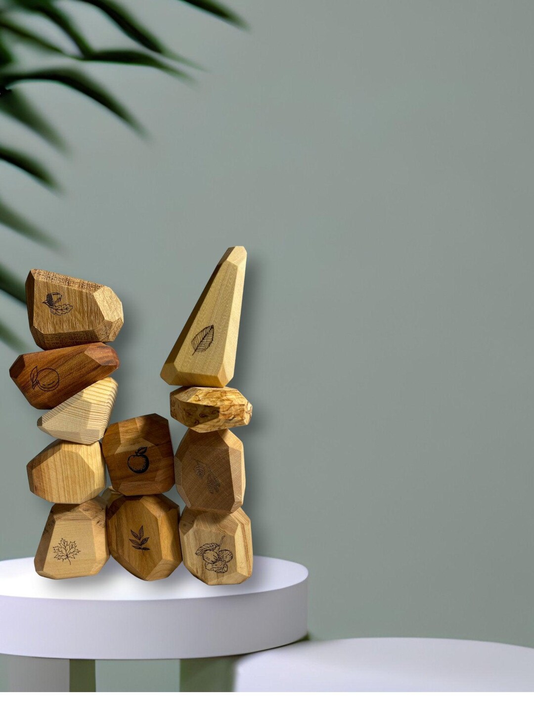 13-piece Wooden Balancing Blocks Set With Linen Bag Handmade Natural ...