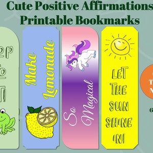 Cute Positive Affirmations Printable Bookmarks Set of 4 Book Lover Gift ...