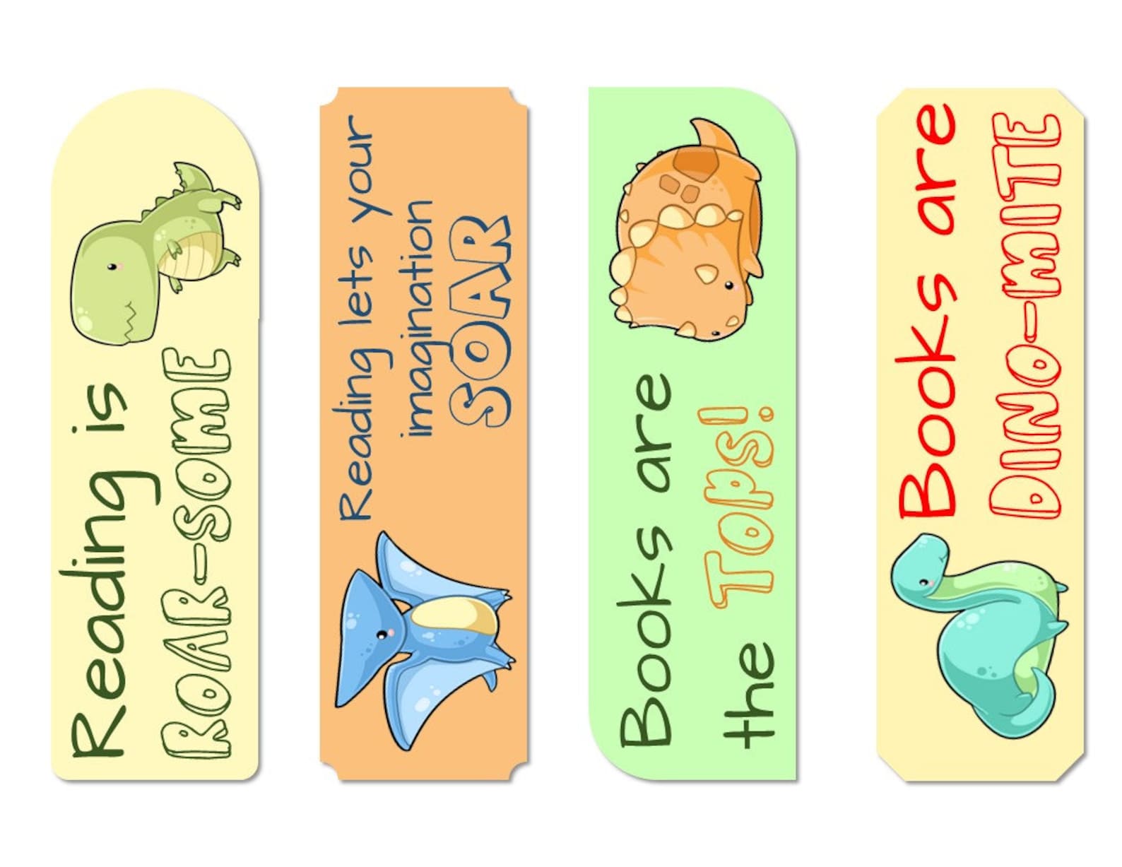 Cute Dinosaur Reading Printable Bookmarks for Kids Set of 4 Book Lover ...