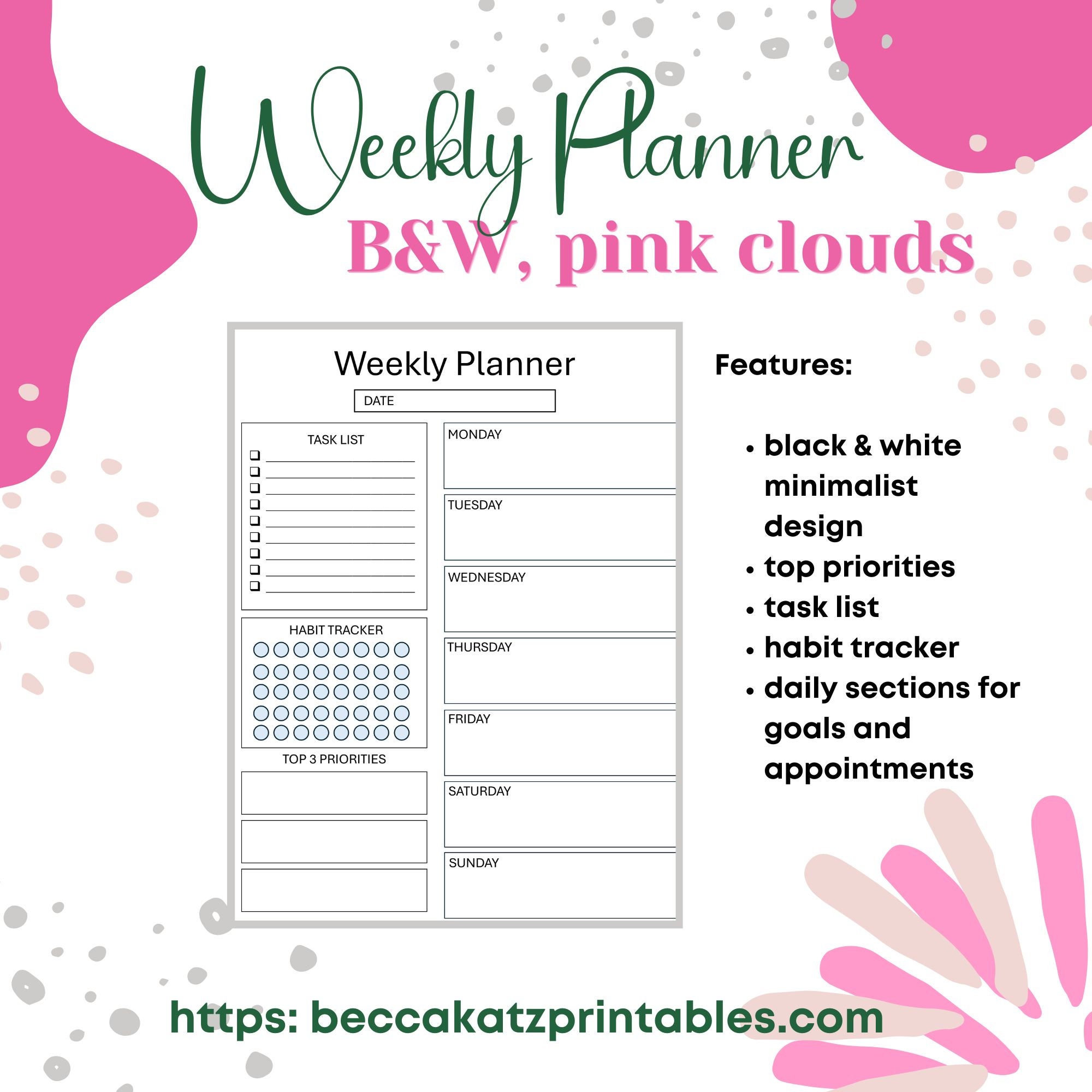 Weekly Productivity Planner Printable To-do List Habit Tracker Task ...