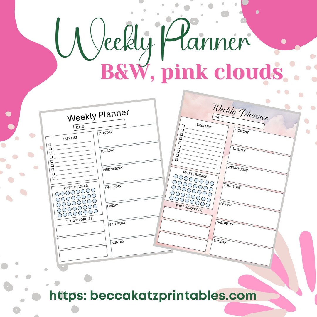 Weekly Productivity Planner Printable To-do List Habit Tracker Task ...