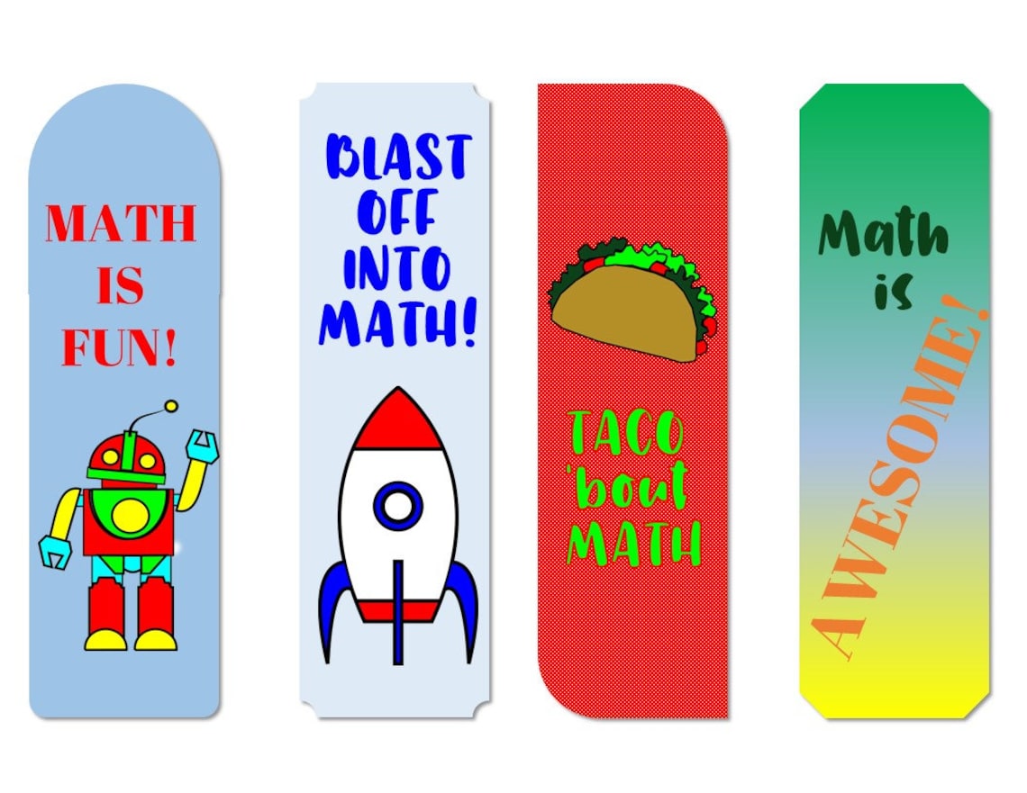 Math Printable Bookmarks for Kids Boys Teachers | Set of 4 | Book Lover ...