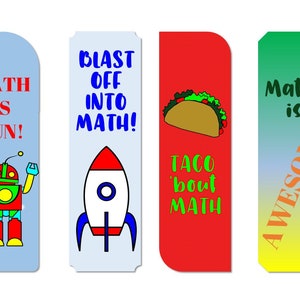 Math Printable Bookmarks for Kids Boys Teachers | Set of 4 | Book Lover ...