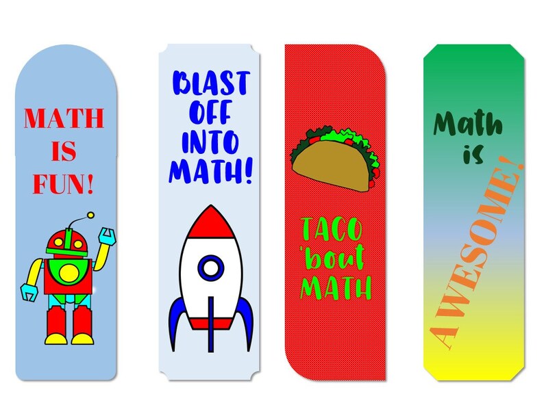 Math Printable Bookmarks for Kids Boys Teachers | Set of 4 | Book Lover ...