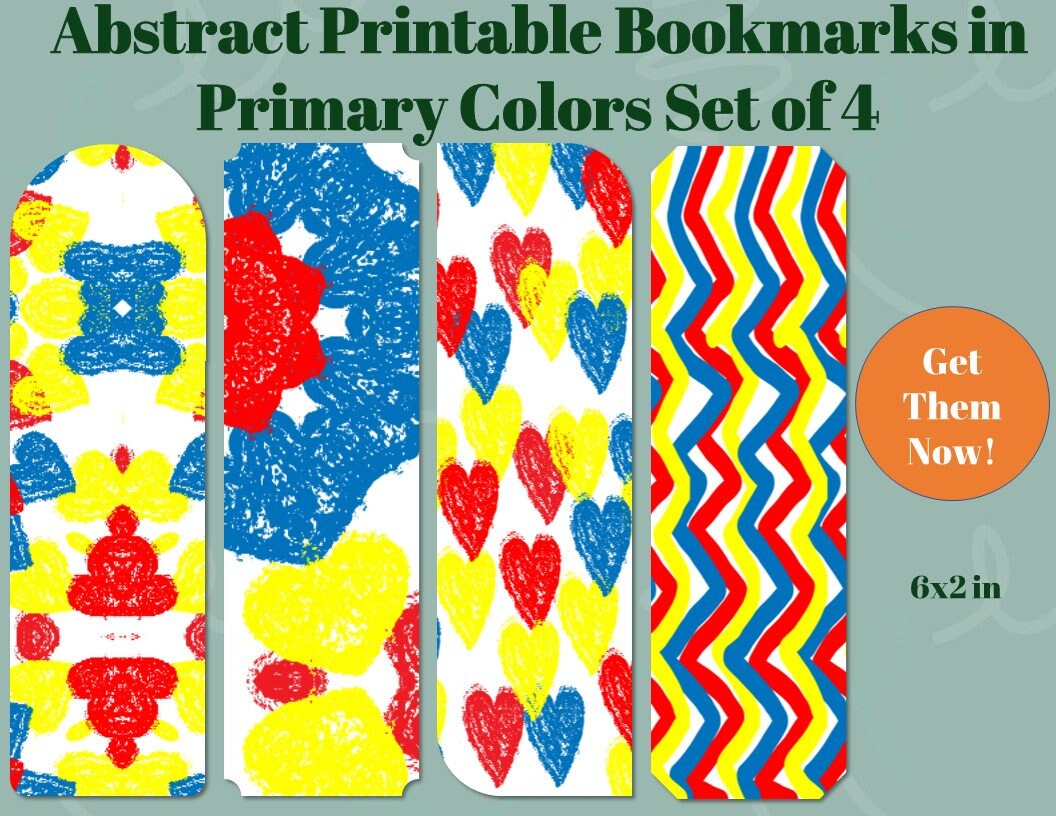Abstract Primary Colors Printable Bookmarks Set of 4 Book Lover Gift ...